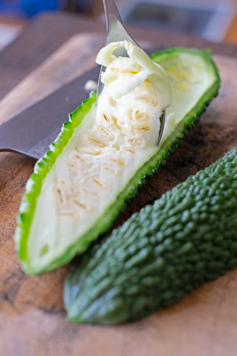 Bitter Melon with Eggs (no Spam or Pork) eyes and hour